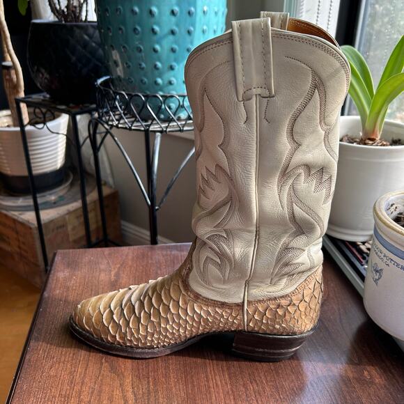 Nocona | Shoes | Vintage Nocona Python Cowboy Boots Mens Size 85 Cream ...